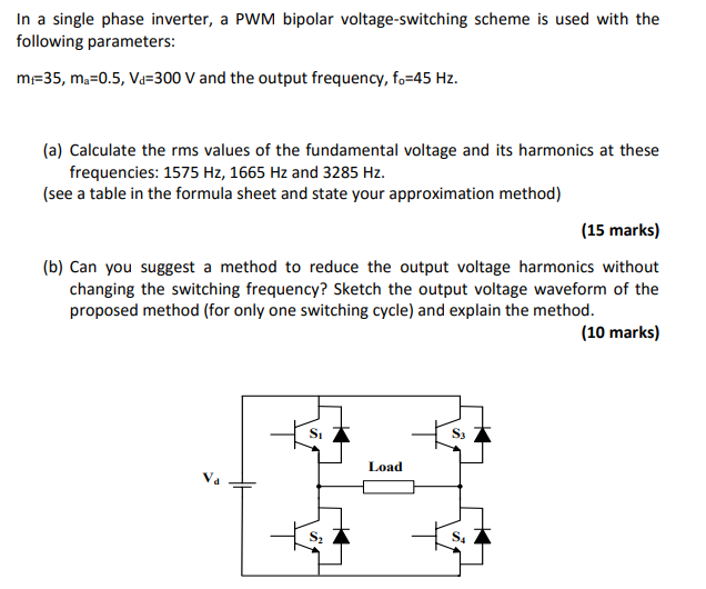 Solved In a single phase inverter, a PWM bipolar | Chegg.com