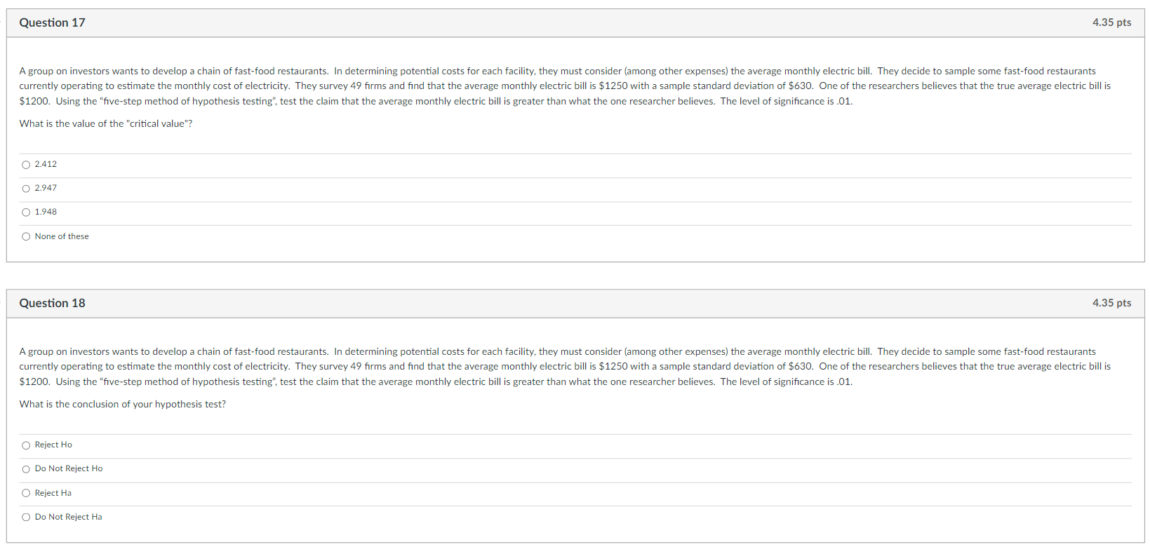 Solved $1200. Using the "five-step method of hypothesis | Chegg.com