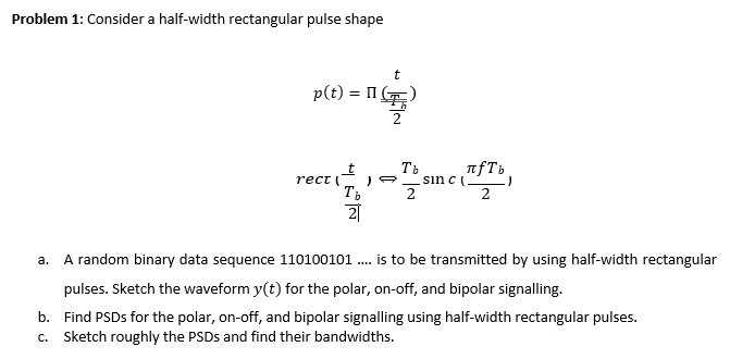 Solved Problem 1: Consider a half-width rectangular pulse | Chegg.com
