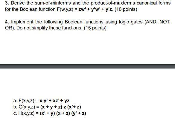 Solved 3 Derive The Sum Of Minterms And The