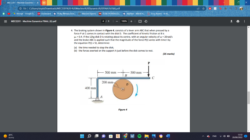 Solved 4. The braking system shown in Figure 4, consists of | Chegg.com
