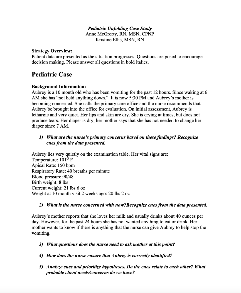 Solved Pediatric Unfolding Case Study Anne McGrorty, RN, | Chegg.com