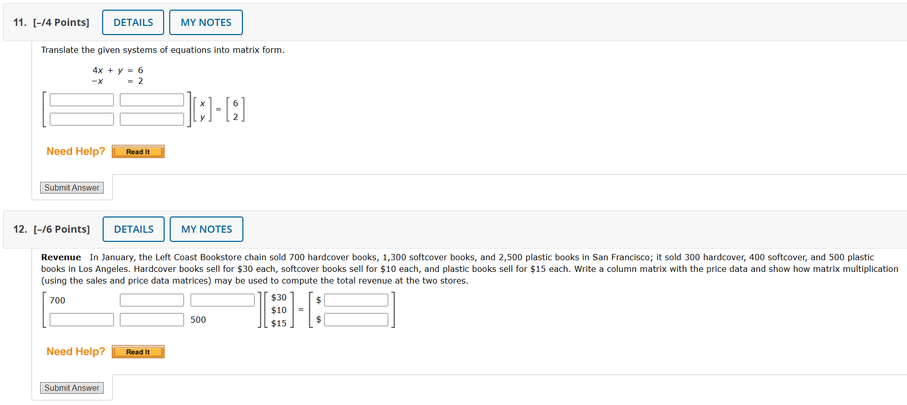 Solved [-/4 ﻿Points]Translate the given systems of equations | Chegg.com