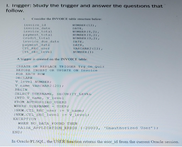 Solved I. Irigger: Study the trigger and answer the | Chegg.com