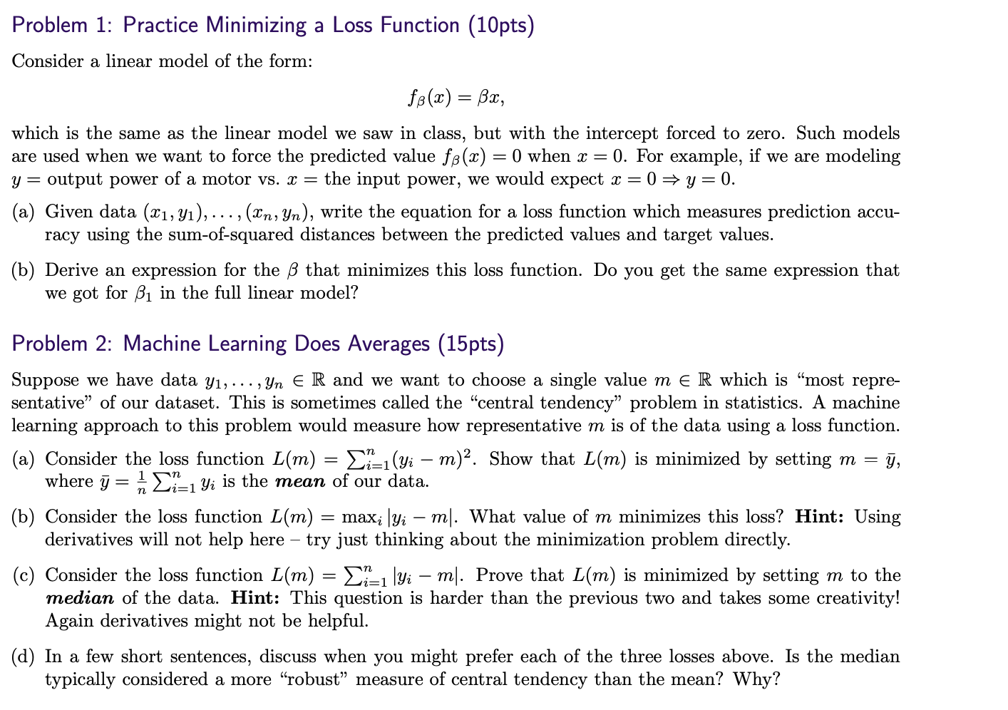 Solved Problem 1: Practice Minimizing a Loss Function | Chegg.com