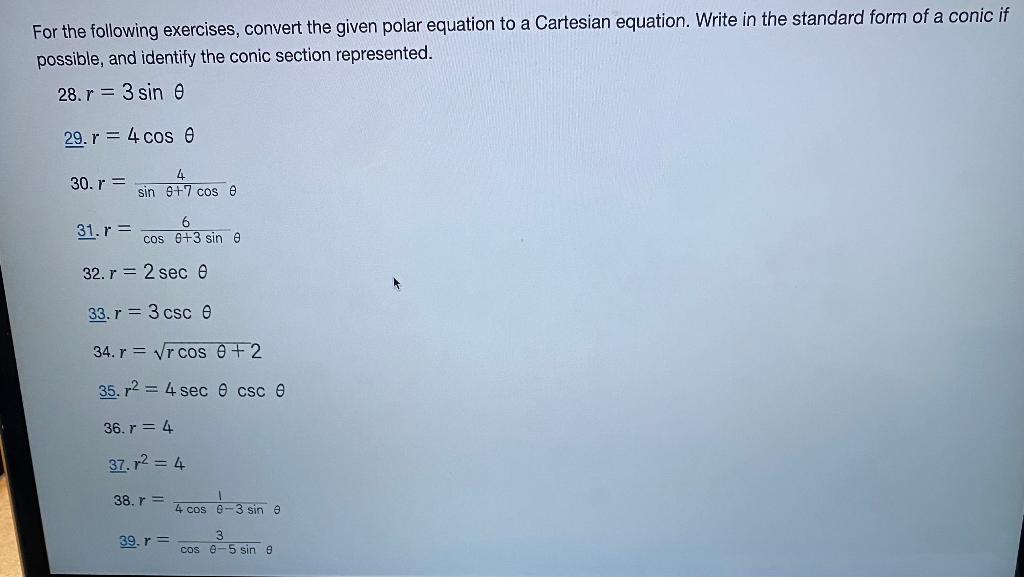 Solved For the following exercises, convert the given polar | Chegg.com