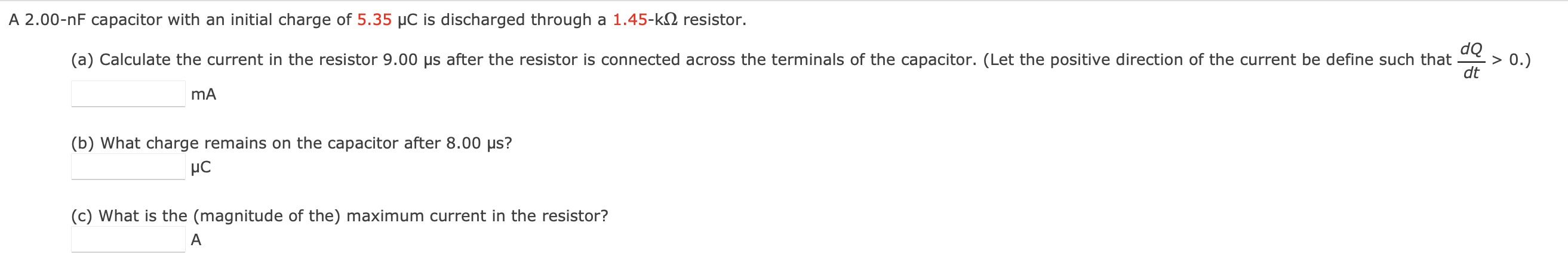 Solved A 2.00−nF capacitor with an initial charge of 5.35μC | Chegg.com