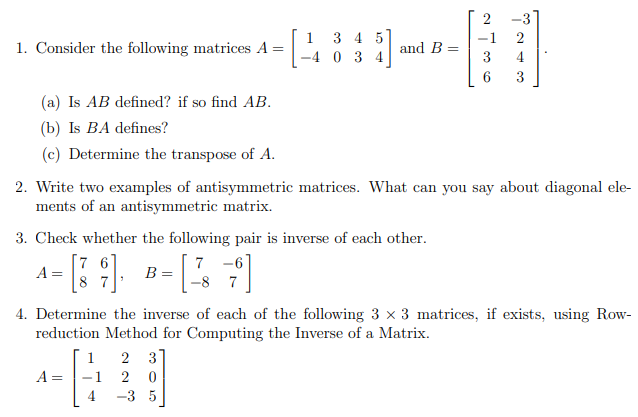 Solved ܬ ܒ ܒ ܀ 2 1 3 4 5 -1 2 1. Consider the following | Chegg.com