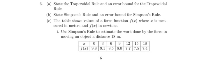 Solved 6. (a) State the Trapezoidal Rule and an error bound | Chegg.com