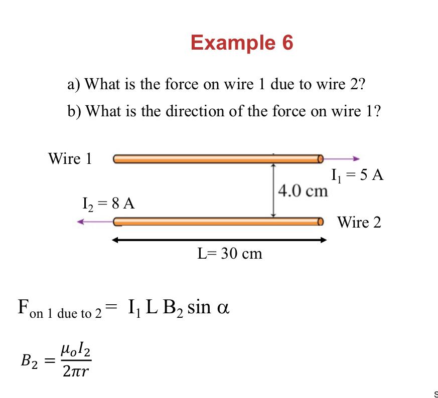 Solved Example 6 a) What is the force on wire 1 due to wire | Chegg.com