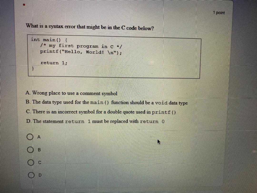 Solved 1 point of an integer division The modulus (%) | Chegg.com