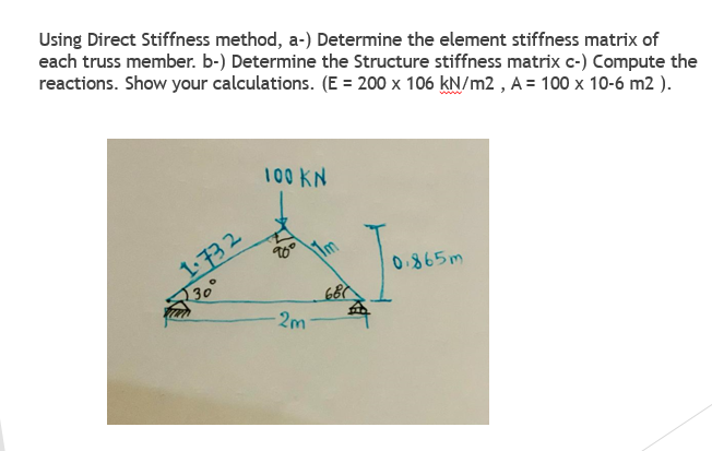 Using Direct Stiffness method, a-) Determine the | Chegg.com Using Direct Stiffness method, a-) Determine the | Chegg.com