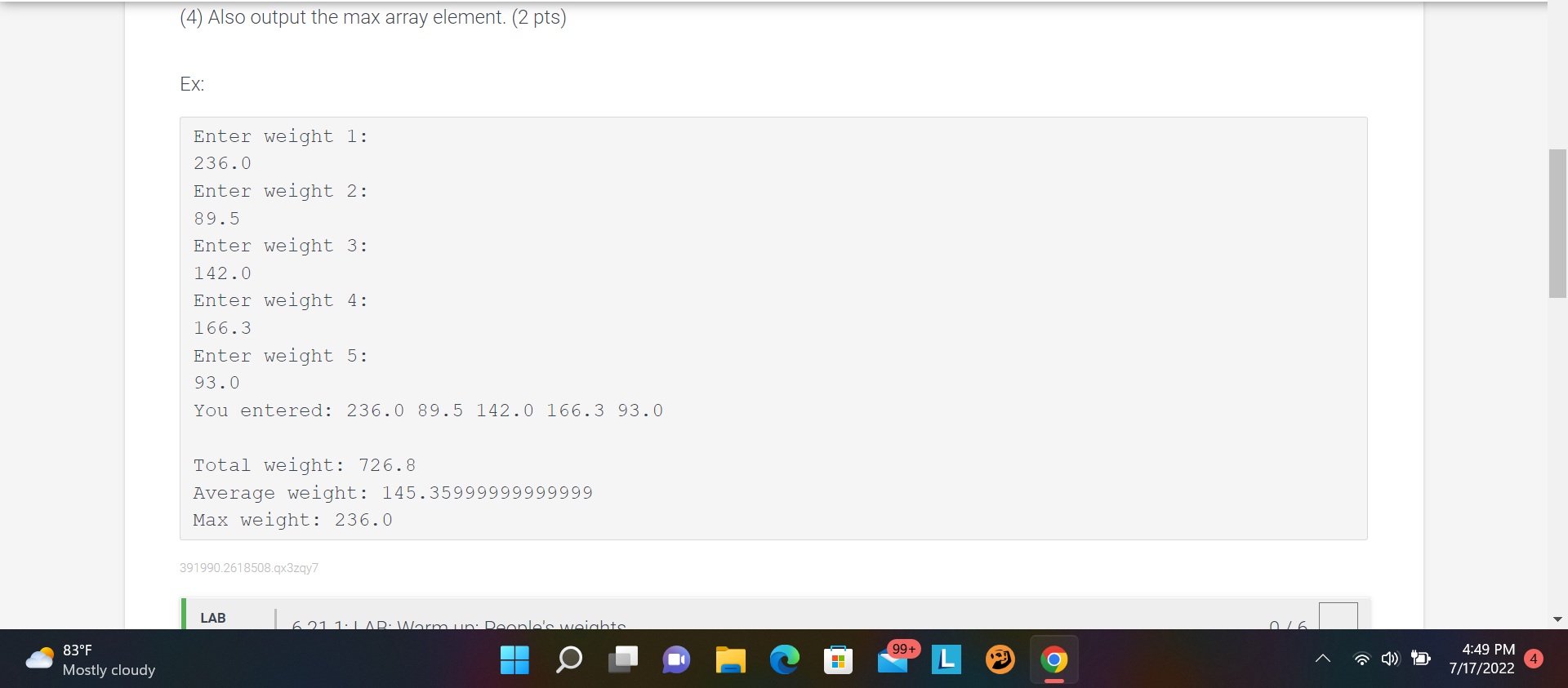 Solved (1) Prompt the user to enter five numbers, being five | Chegg.com