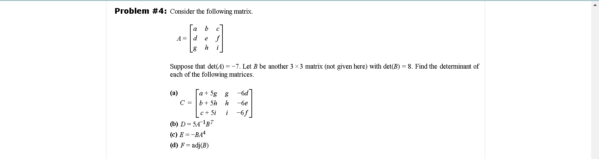 Solved Problem #4: Consider the following | Chegg.com