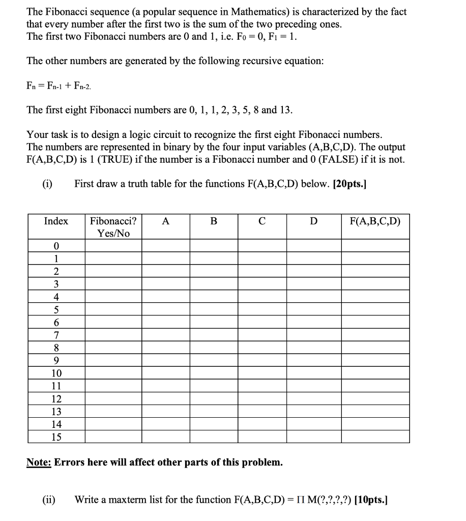 Solved The Fibonacci sequence (a popular sequence in | Chegg.com