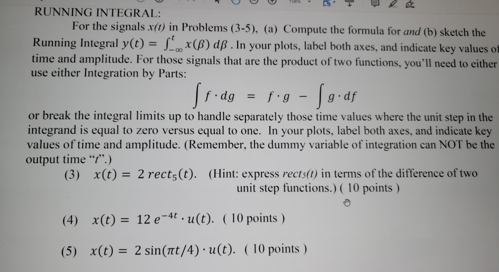Solved RUNNING INTEGRAL: For the signals x(t) in Problems | Chegg.com