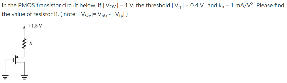 Solved In the PMOS transistor circuit below, if | Vov) = 1 | Chegg.com