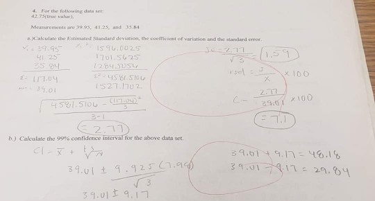 Solved e 4. For the following d 42.75(true value) | Chegg.com