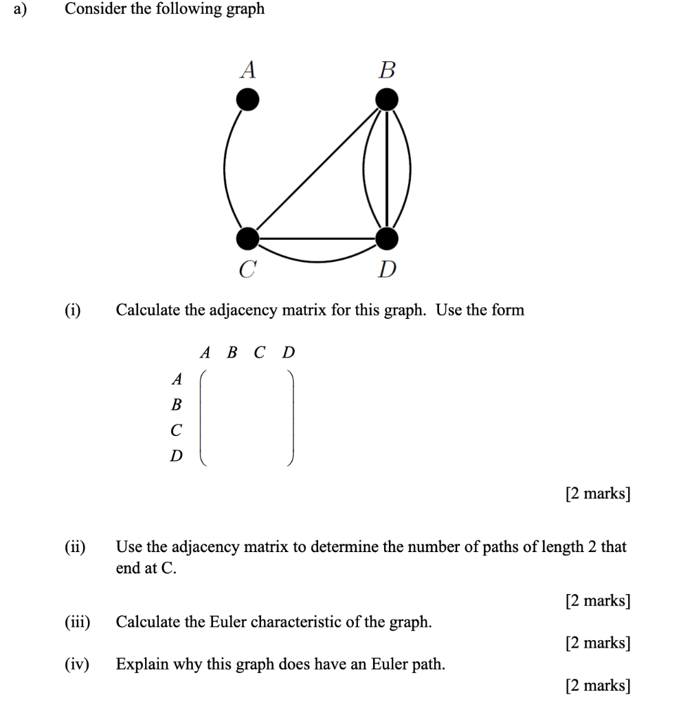 Solved a) Consider the following graph (i) Calculate the | Chegg.com