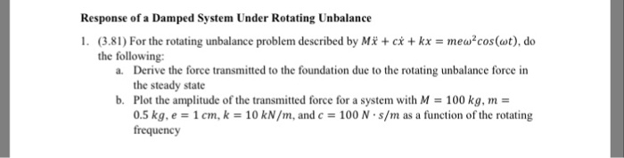 Solved Response of a Damped System Under Rotating Unbalance | Chegg.com