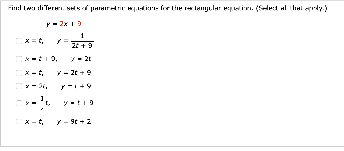 Solved Find two different sets of parametric equations for | Chegg.com