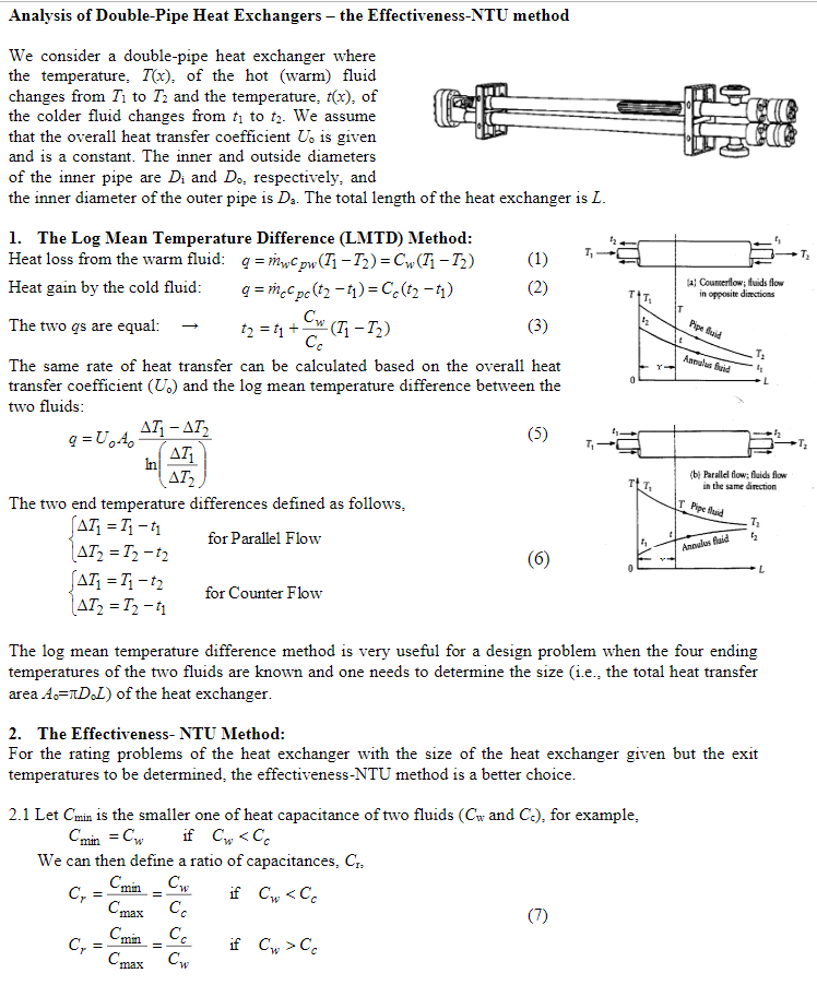 Solved Analysis of Double-Pipe Heat Exchangers - the | Chegg.com