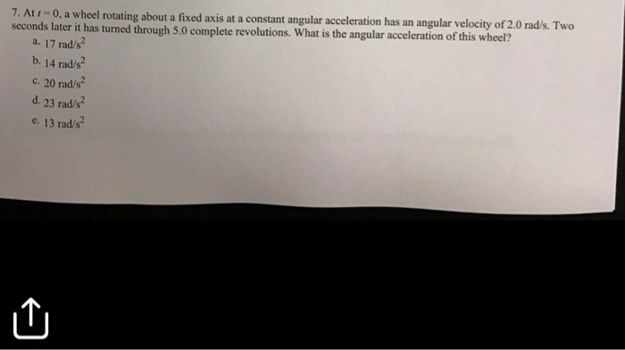 Solved At t = 0, a wheel rotating about a fixed axis at a | Chegg.com