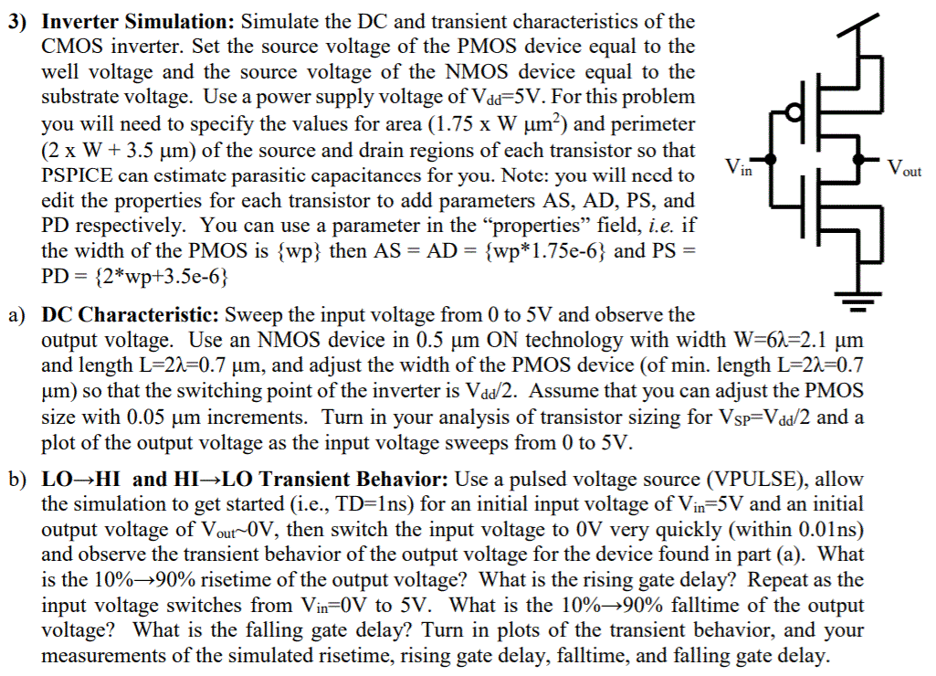 Solved Vout 3) Inverter Simulation: Simulate the DC and | Chegg.com