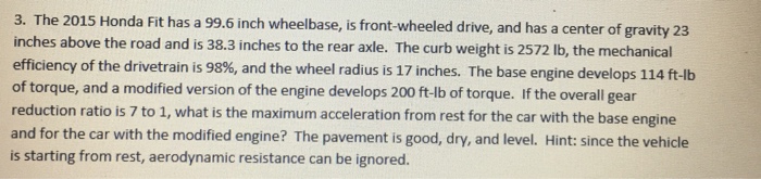 Solved The 2015 Honda Fit has a 99.6 inch wheelbase, is | Chegg.com
