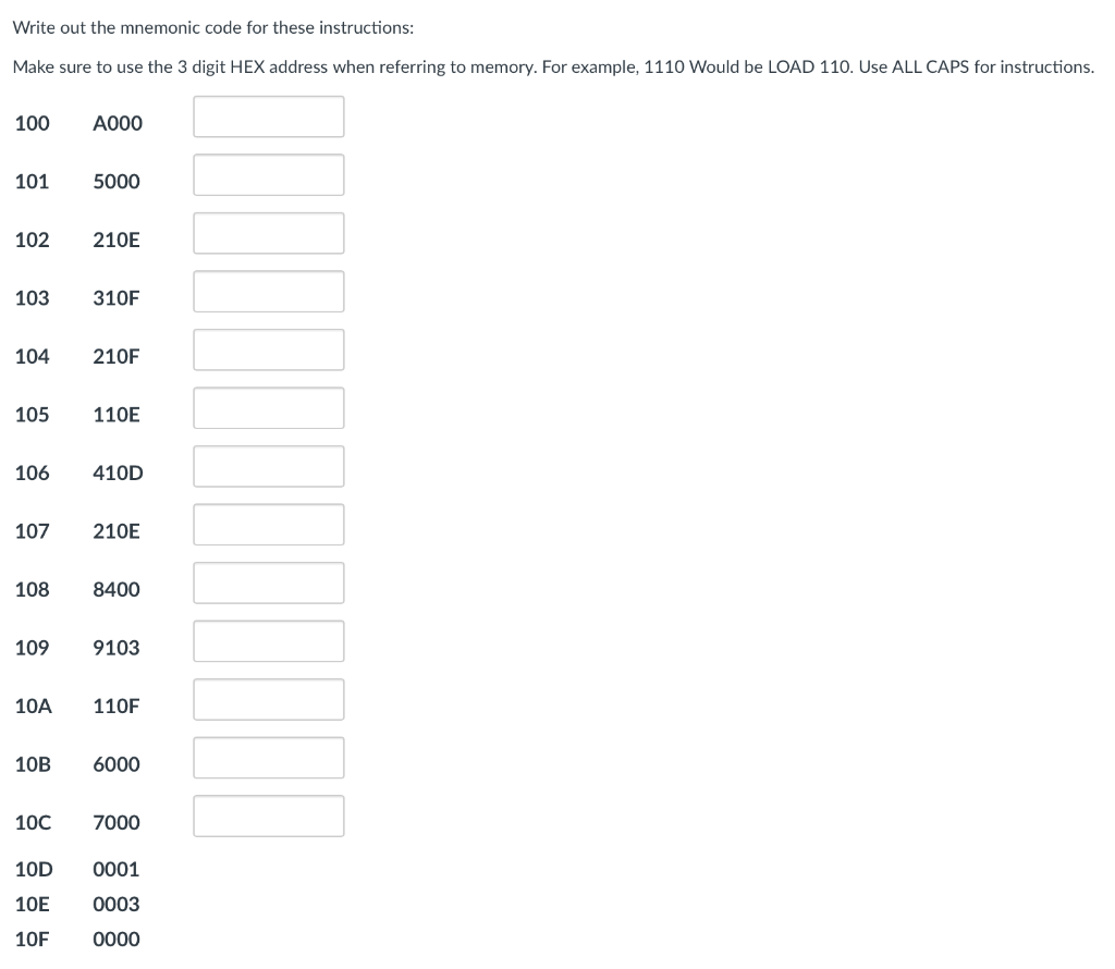 Solved Write out the mnemonic code for these instructions: | Chegg.com