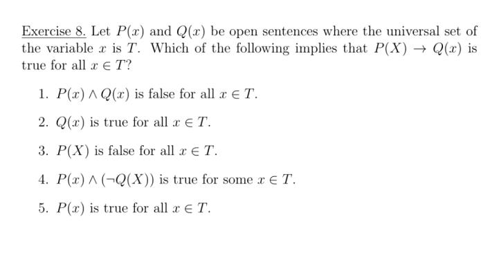 Solved Exercise 8. Let P(x) and Q(x) be open sentences where | Chegg.com