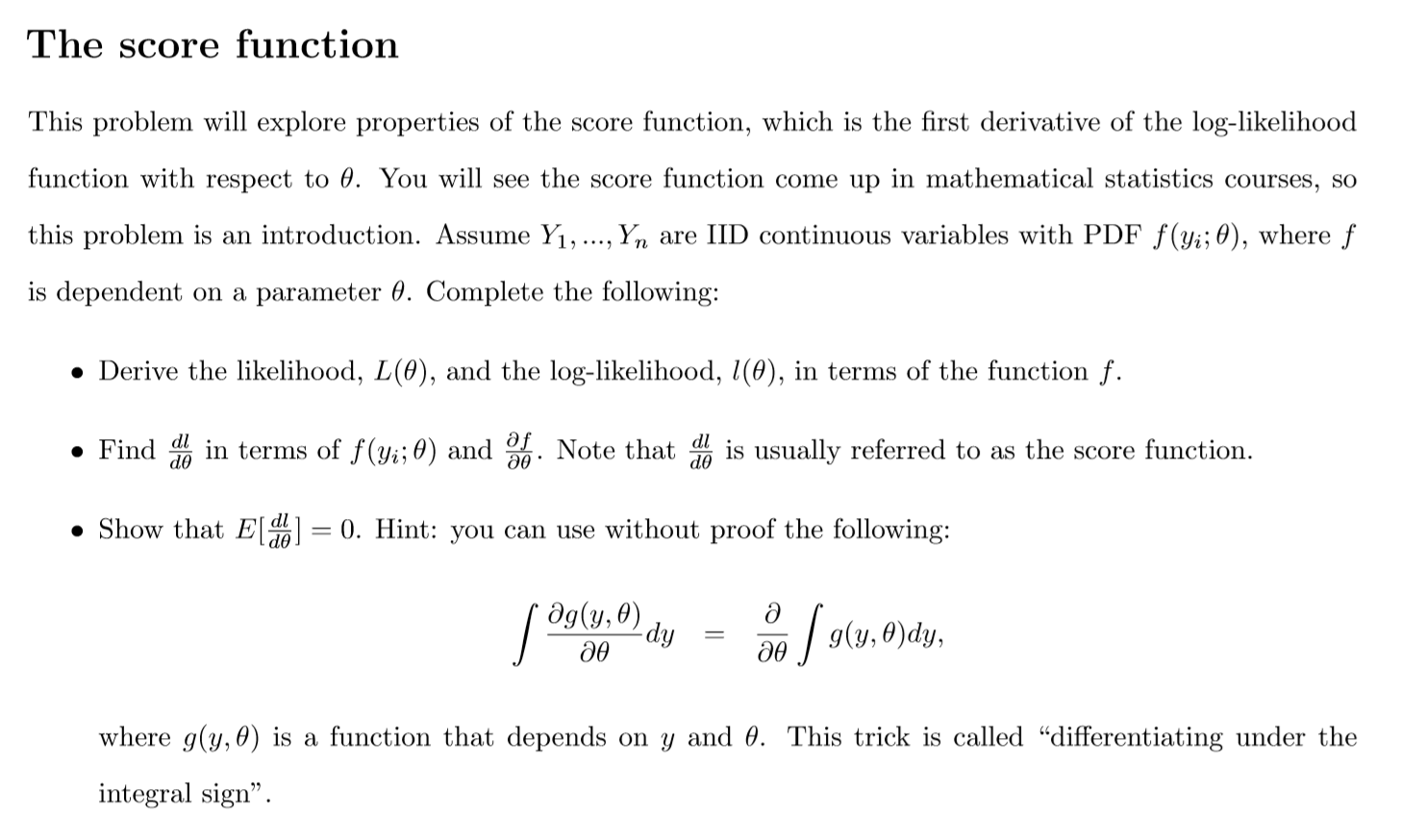 Solved The score function This problem will explore | Chegg.com