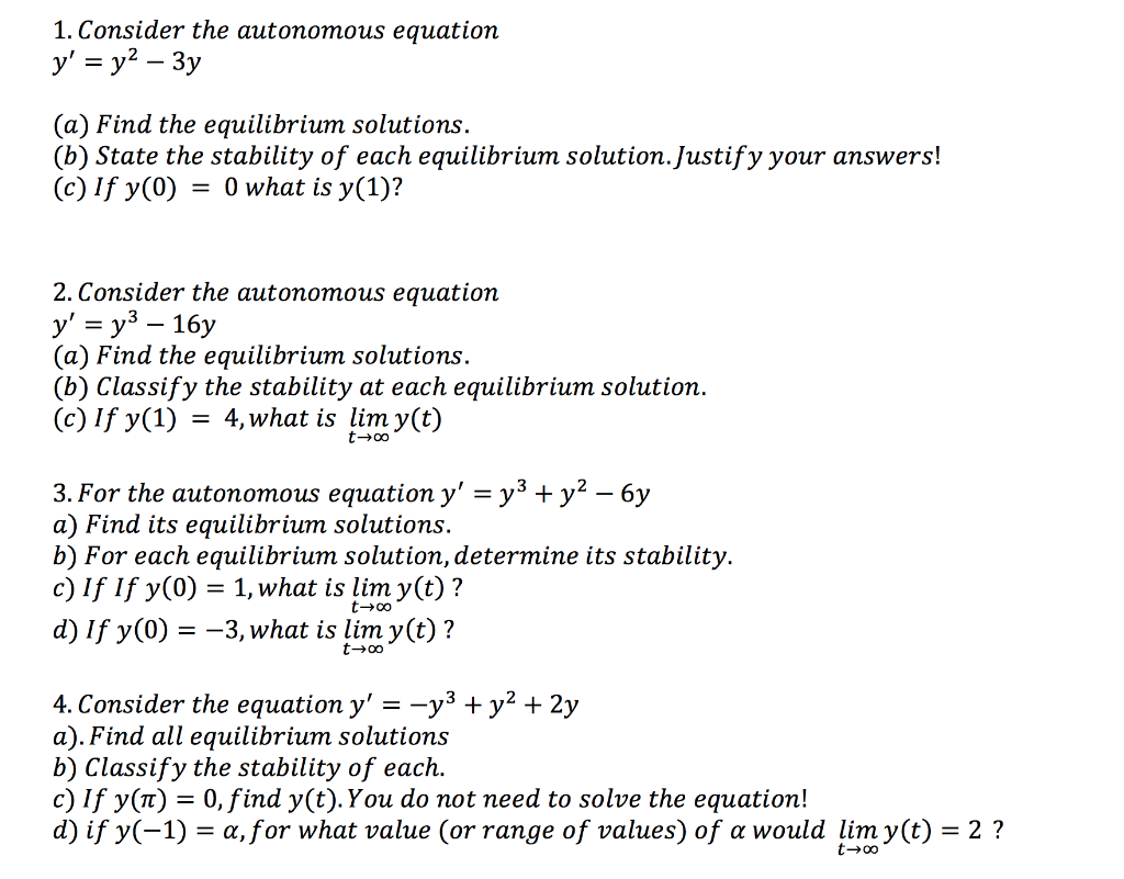 Solved 1. Consider the autonomous equation y' = y2 – 3y (a) | Chegg.com