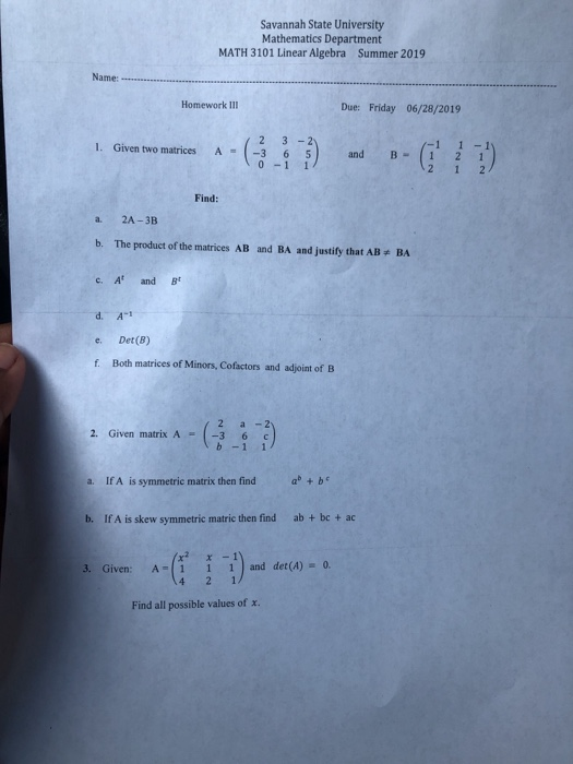 Solved Savannah State University Mathematics Department MATH | Chegg.com