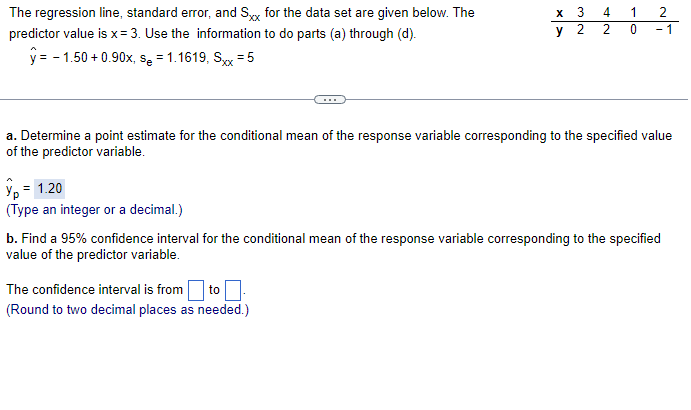 Solved The regression line, standard error, and S× ﻿for the | Chegg.com