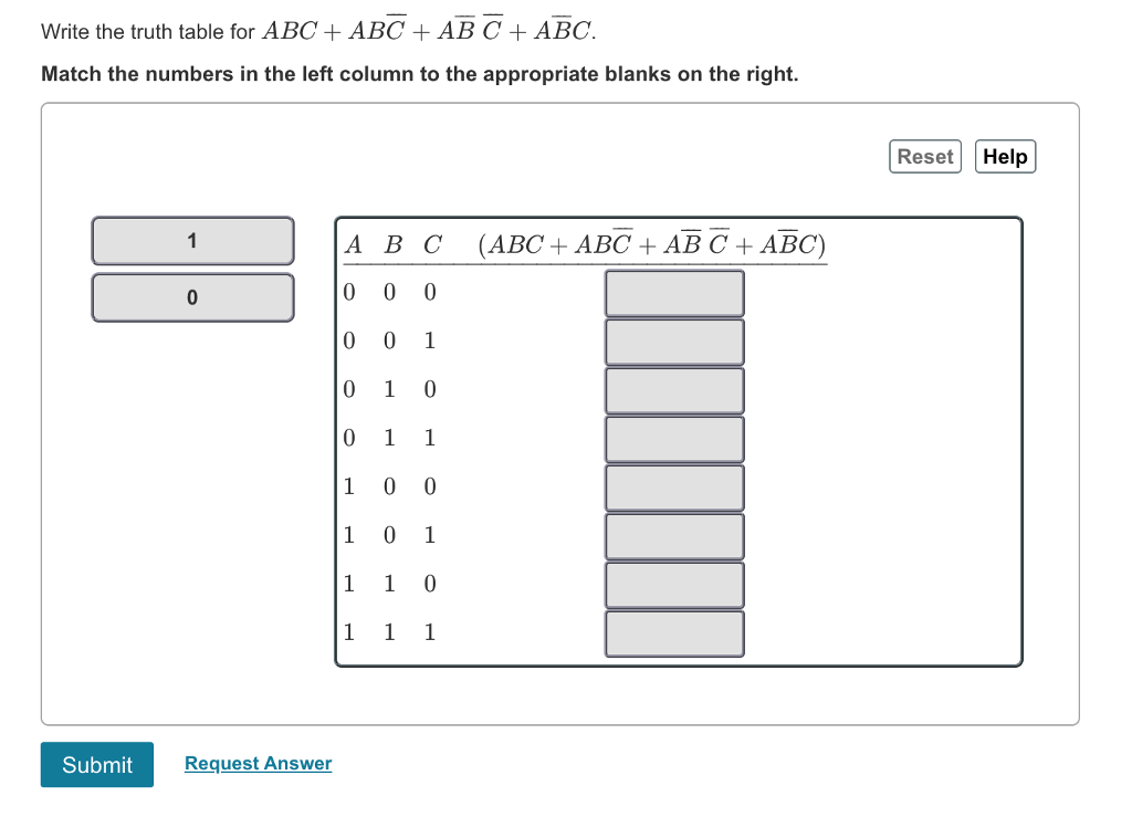 Solved Write the truth table for ABC + ABC + AB C + ABC | Chegg.com