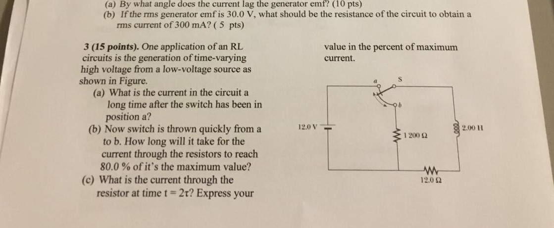 Solved (a) By what angle does the current lag the generator | Chegg.com