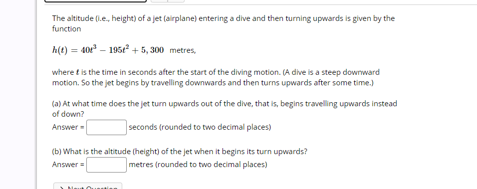 Solved The altitude (i.e., height) of a jet airplane) | Chegg.com