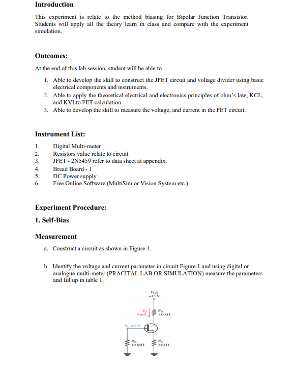 Solved Lab report - Experiment 4- JFET Circuit *experiment | Chegg.com