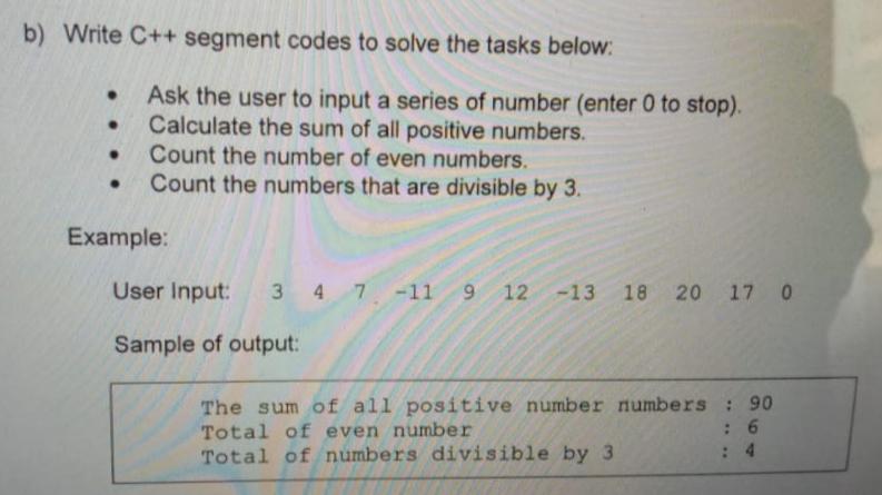 Solved b) Write C++ segment codes to solve the tasks below: | Chegg.com