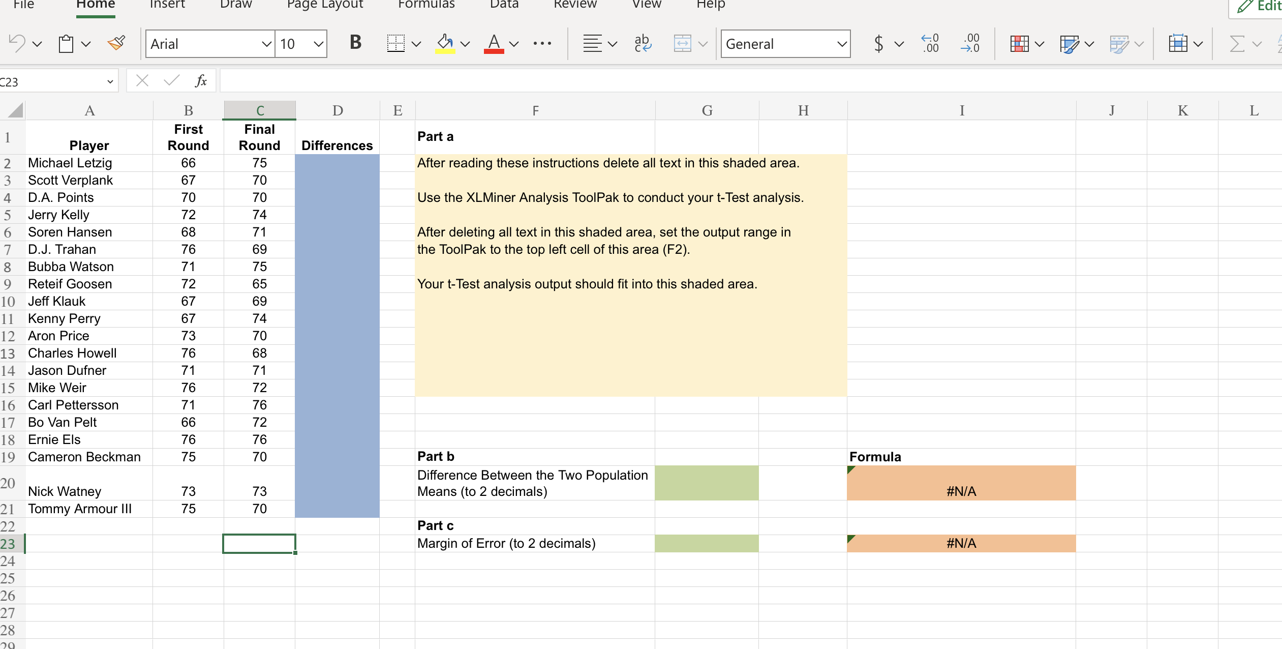 Solved Flle C23Scores in the first and final rounds for a | Chegg.com