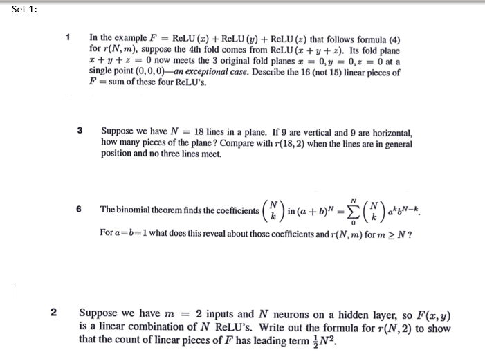 Set 1: 1 In the example F ReLU(x) +ReLU () +ReLU () | Chegg.com
