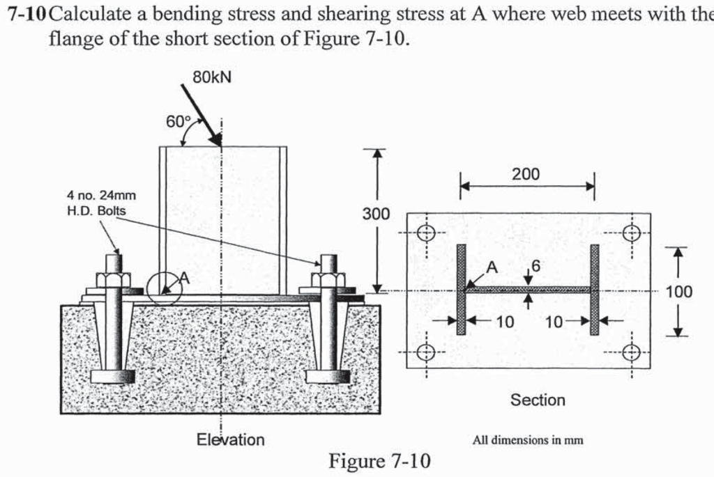 Solved 7-10Calculate a bending stress and shearing stress at | Chegg.com