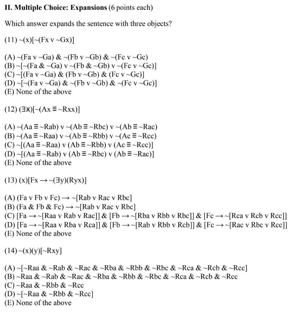 Solved II. Multiple Choice: Expansions (6 points each) Which | Chegg.com
