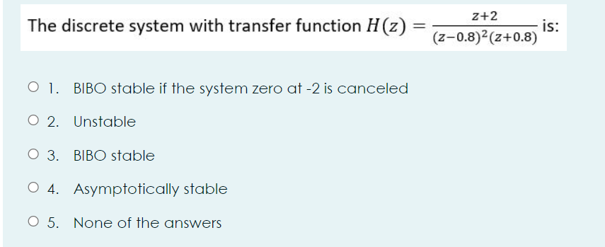 Solved The discrete system with transfer function | Chegg.com