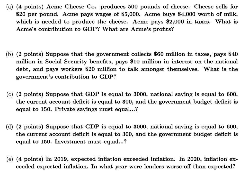 Solved (a) (4 points) Acme Cheese Co. produces 500 pounds of | Chegg.com