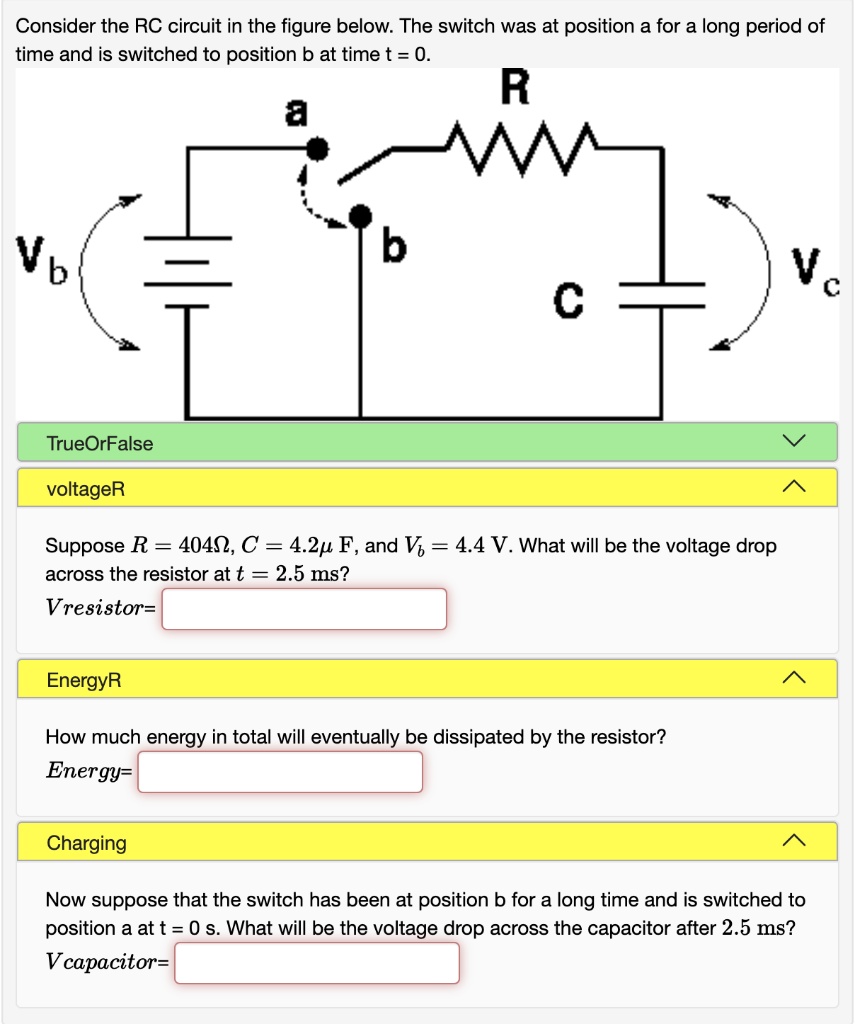 Solved Consider the RC circuit in the figure below. The | Chegg.com