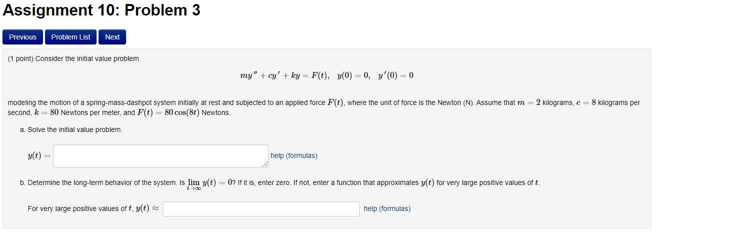 Solved Assignment 10: Problem 3 Previous Problem List Next | Chegg.com