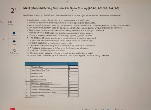 Solved M2-3 (Static) Matching Terms in Job Order Costing | Chegg.com