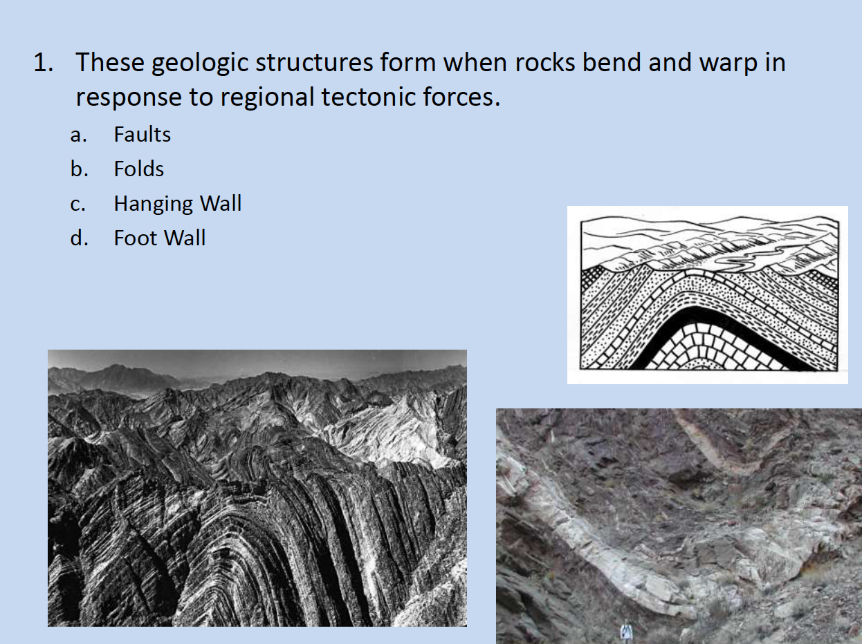 Solved a. 1. These geologic structures form when rocks bend | Chegg.com